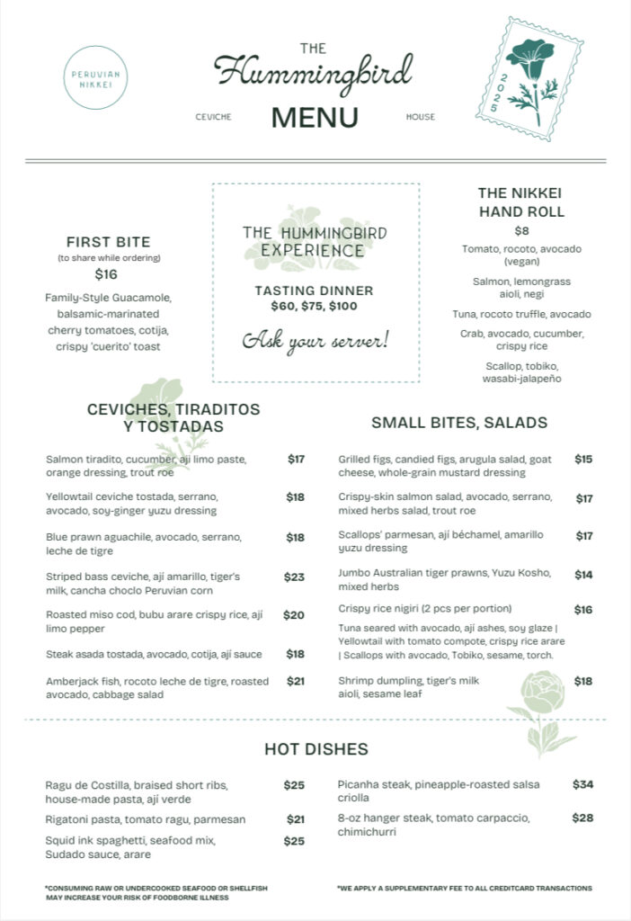 Menu – thehummingbirdla.com